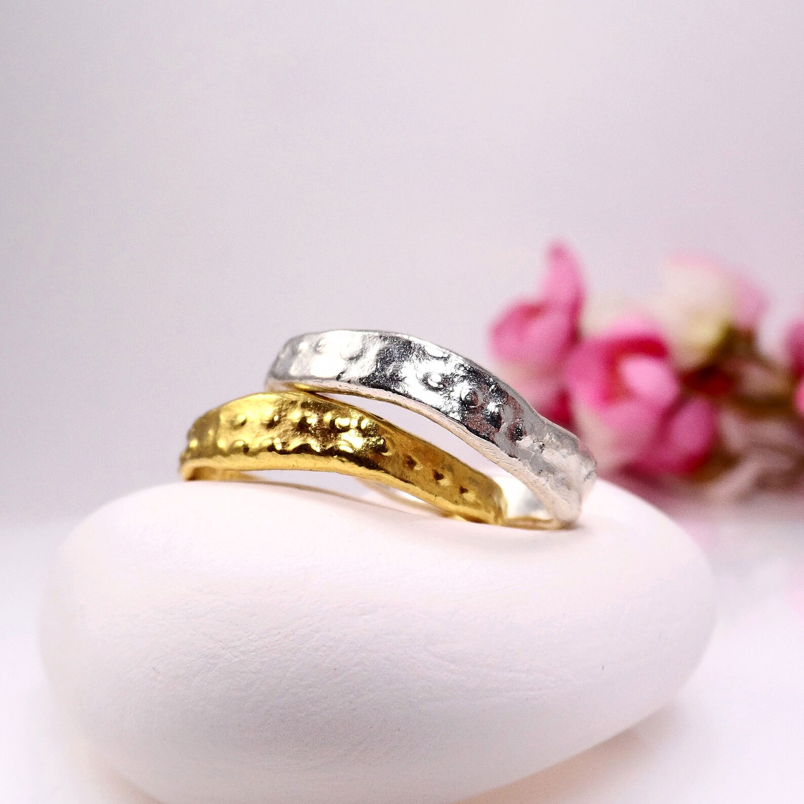 Organic Dotted Gold Band Ring Textured Gold Ring for Women | Etsy