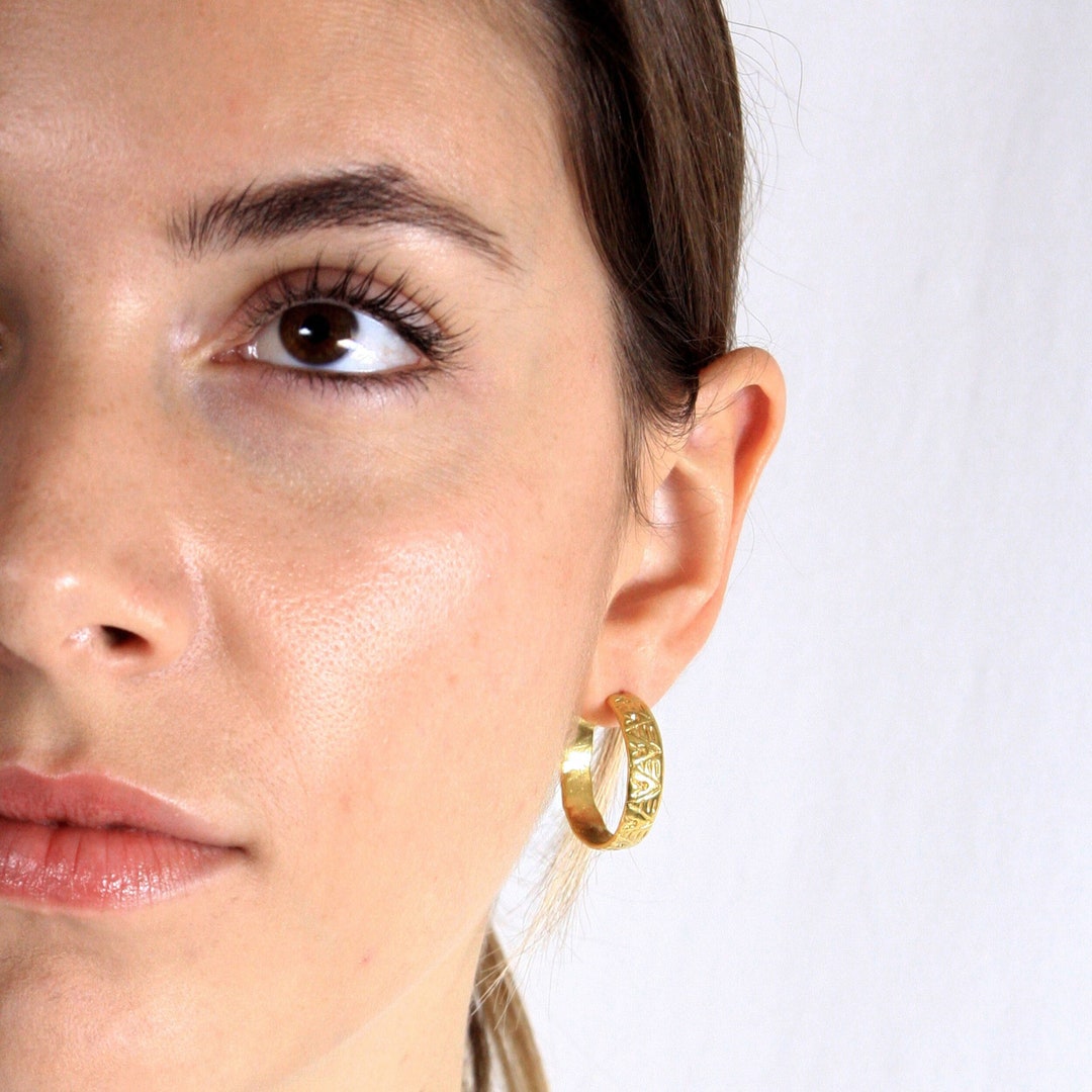 Wide Geometric Gold Hoops Tribal Boho Gold Hoops Creole Hoop Earrings ...
