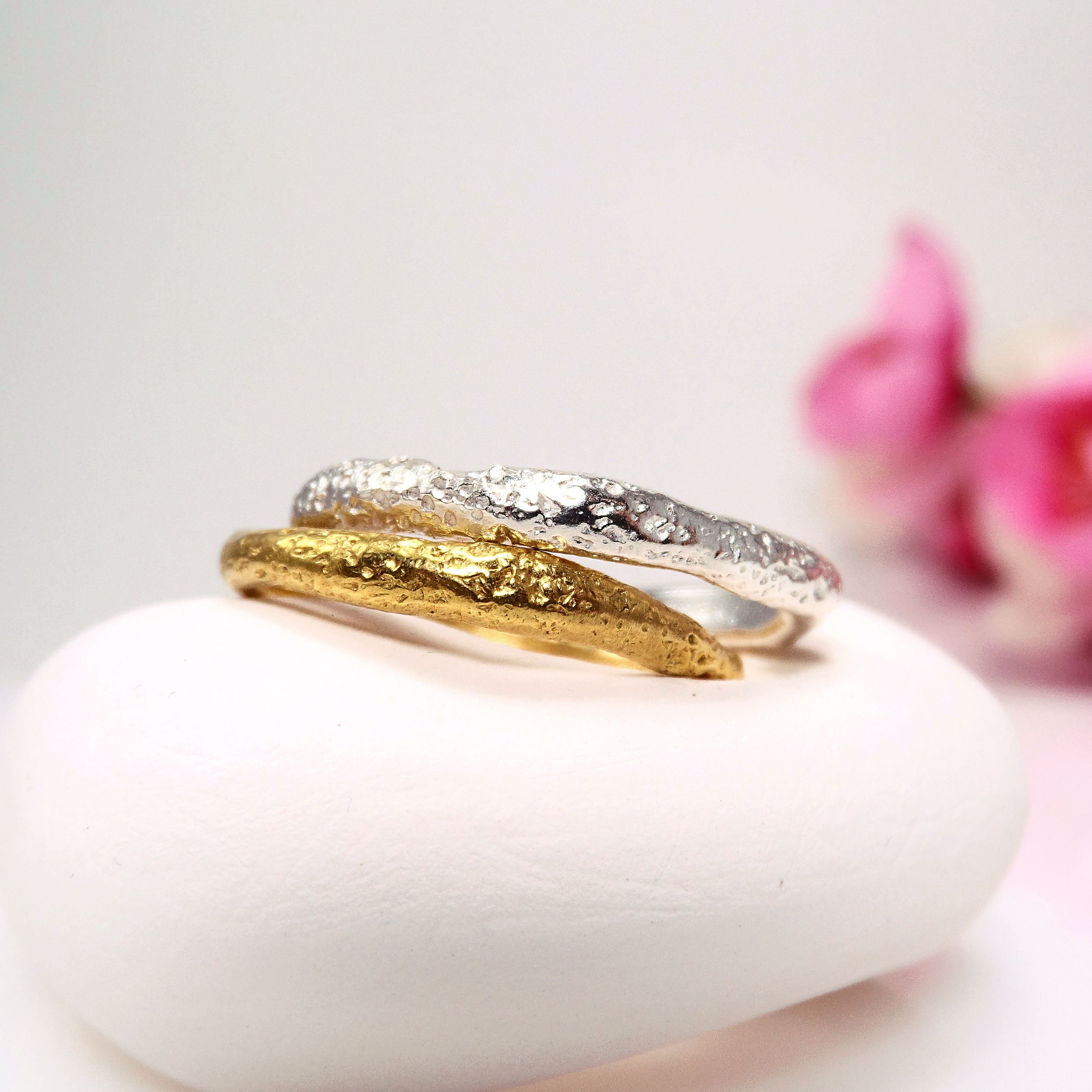 Stone Textured Gold Band Ring for Women Gold Stacking Ring | Etsy