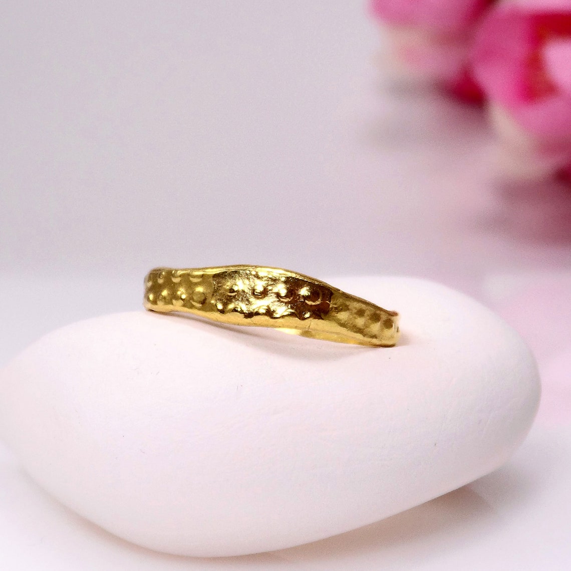 Organic Dotted Gold Band Ring Textured Gold Ring for Women | Etsy
