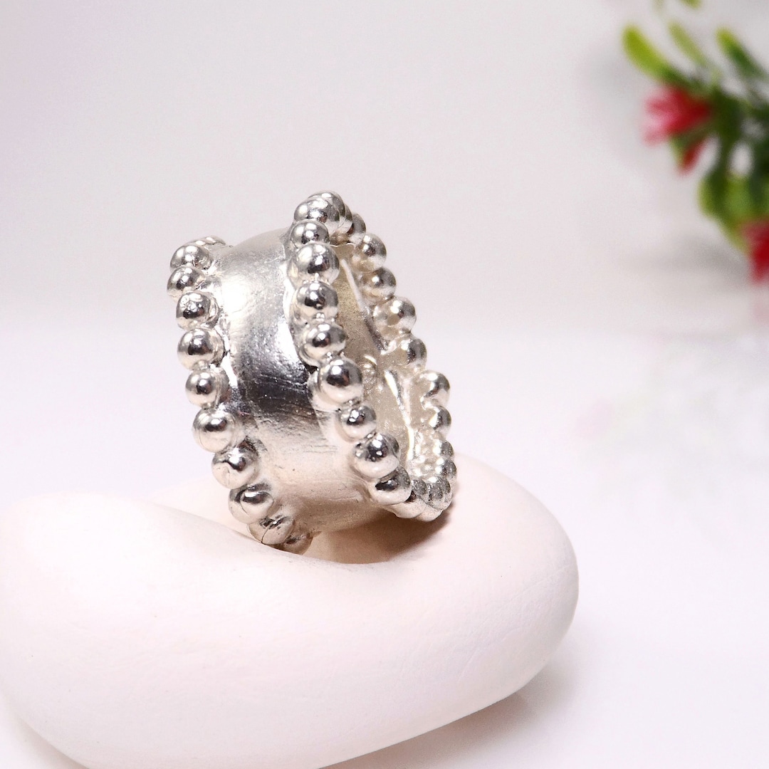 Wide Sterling Silver Band Ring Beaded Boho Ring Chunky Band Ring ...