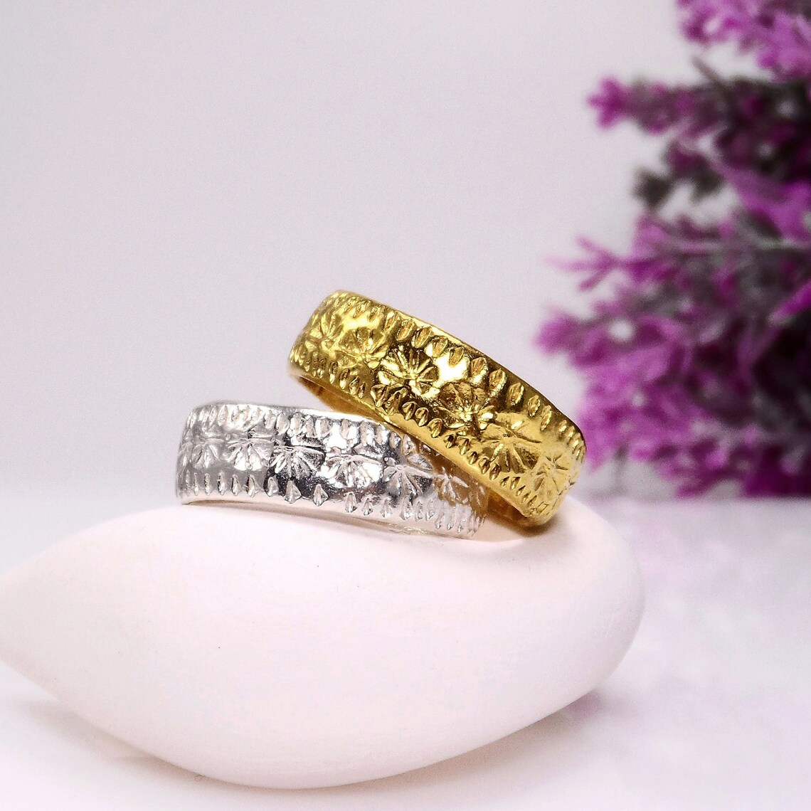 Gold Flower Ring for Women Floral Gold Band Ring Flower Gold | Etsy