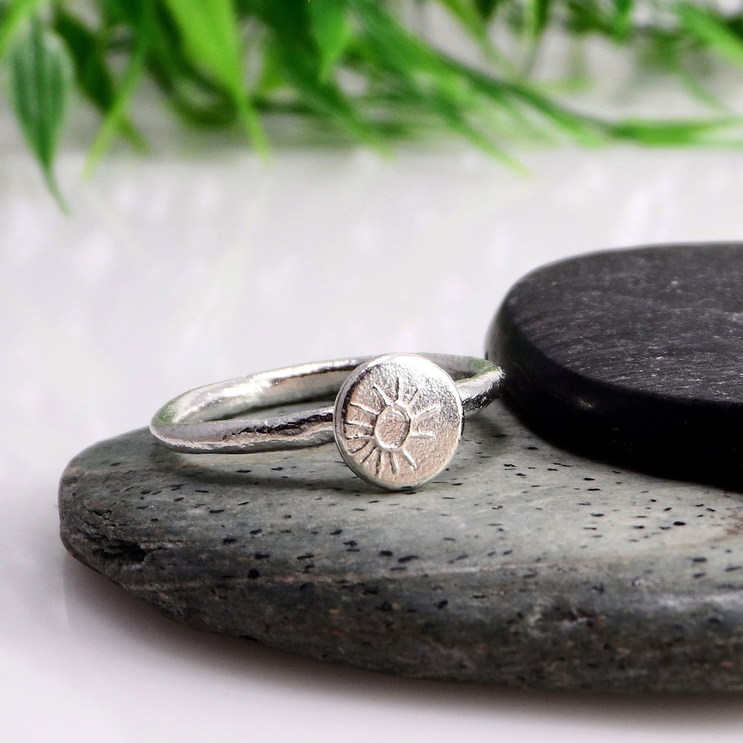 Tiny Silver Sun Ring Dainty Sun Ring Stacking Disc Ring Minimal Sun ...
