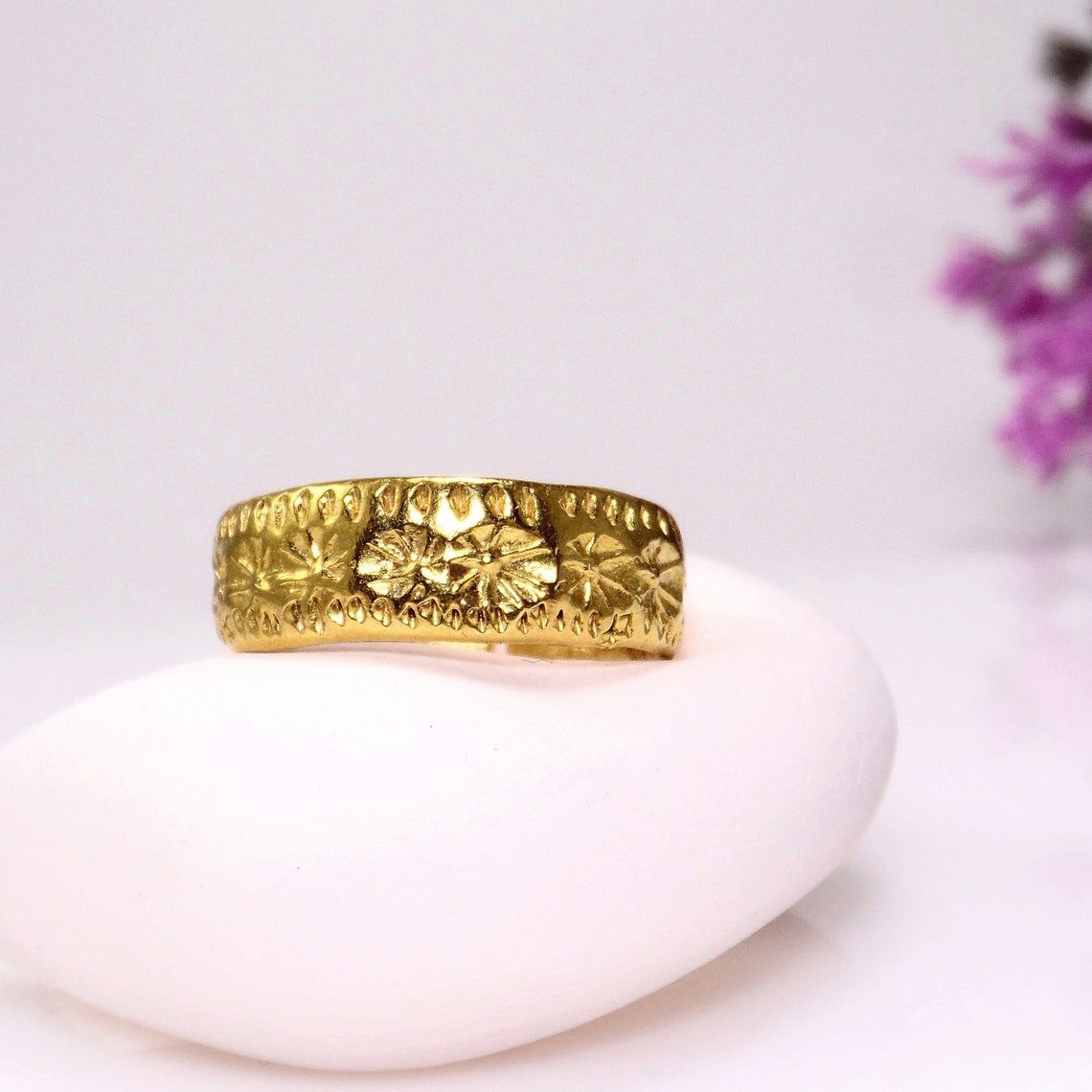 Gold Flower Ring for Women Floral Gold Band Ring Flower Gold | Etsy