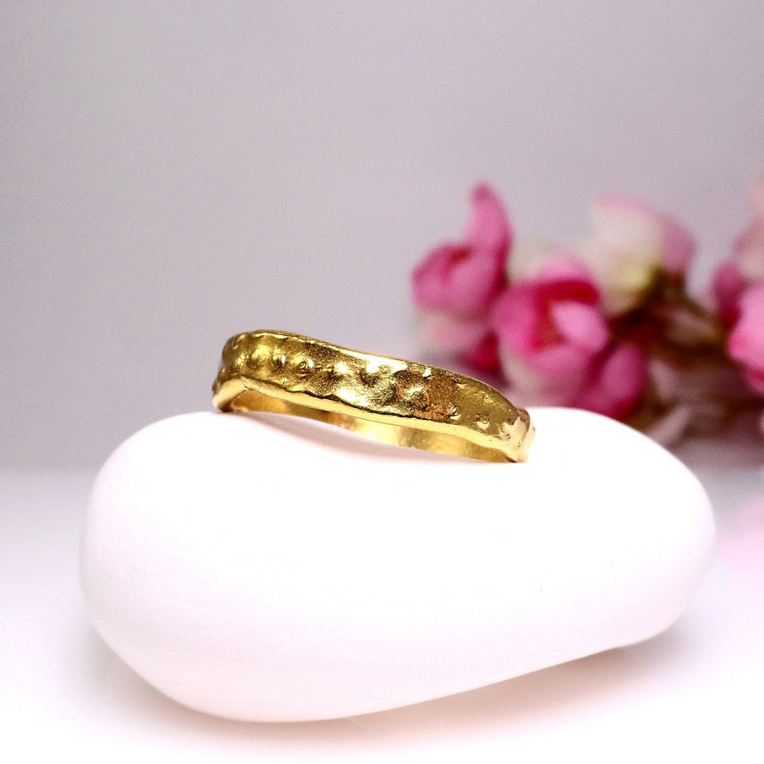 Organic Dotted Gold Band Ring Textured Gold Ring for Women - Etsy