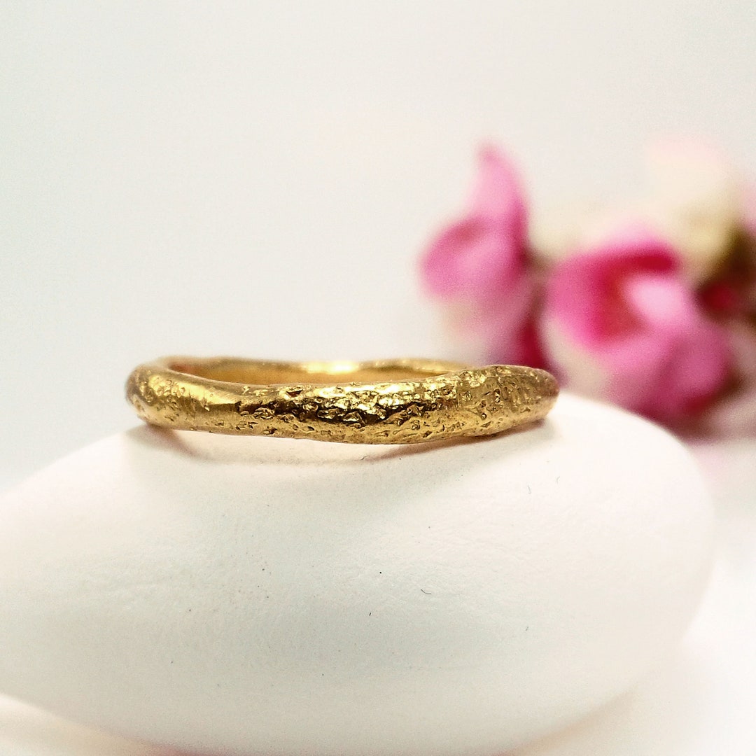 Stone Textured Gold Band Ring for Women Gold Stacking Ring - Etsy