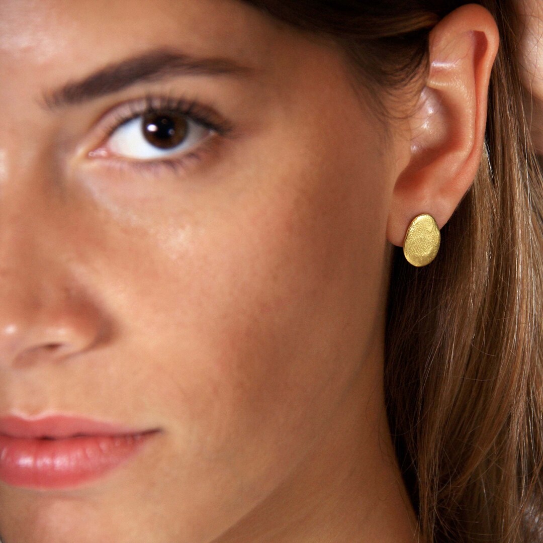 Organic Minimalist Post Earrings Statement Earrings Boho Earrings Gold ...