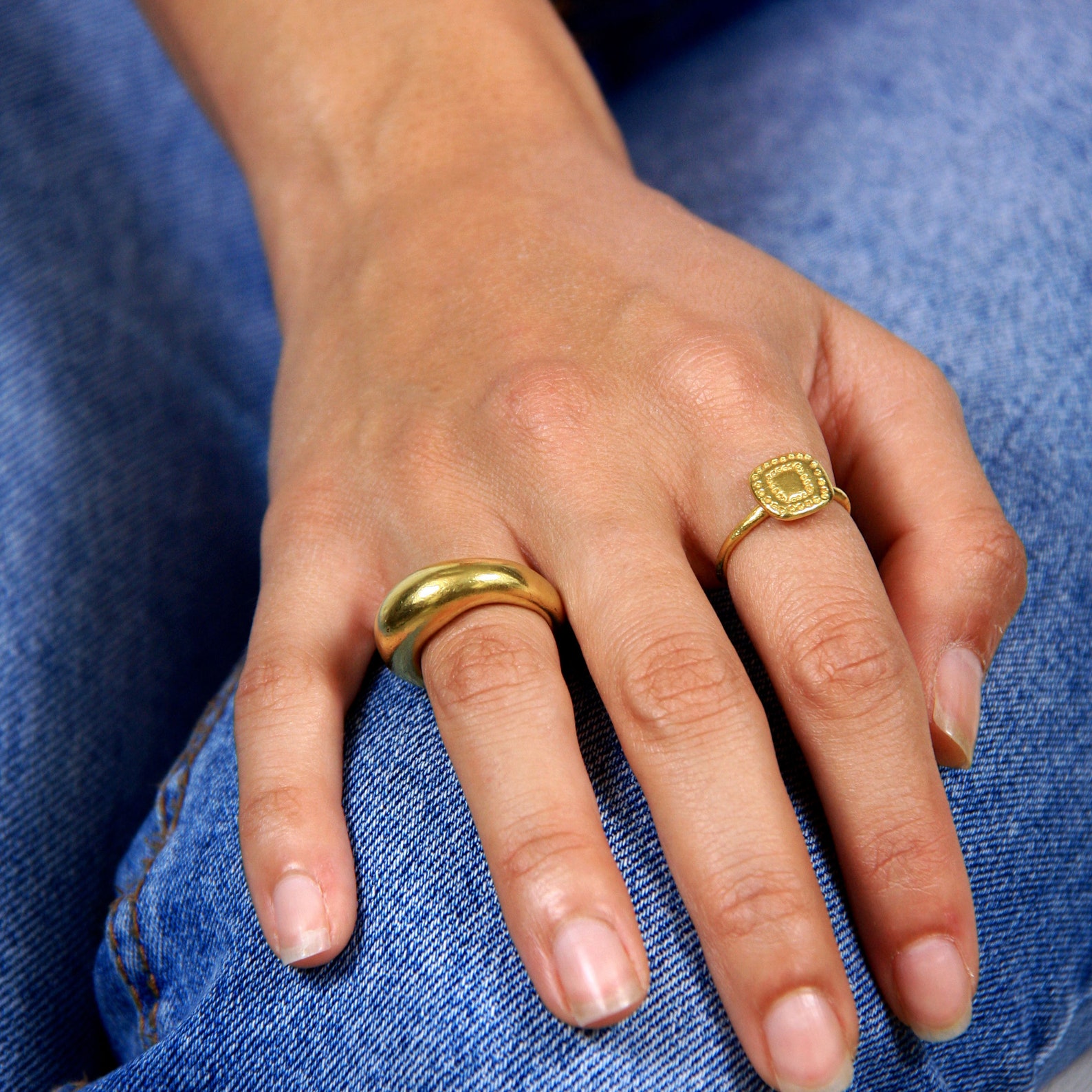 Organic Gold Square Ring Geometric Ring Simple Dainty Gold | Etsy