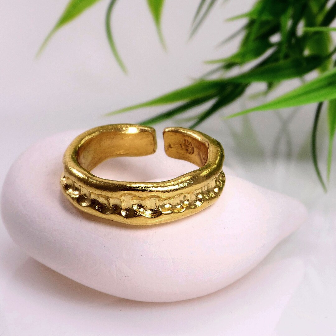 Thick Organic Gold Band Ring Irregular Gold Ring for Women Chunky Gold ...