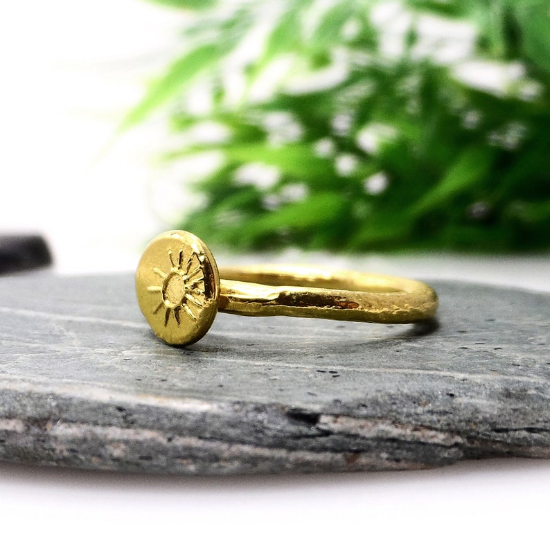Dainty Gold Sun Ring Tiny Sun Ring Stacking Disc Ring Minimal Sun Ring ...