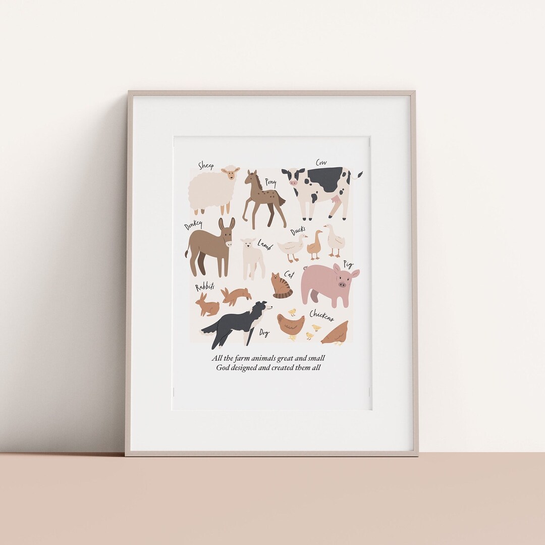 Christian Nursery Print With Farm Animals, Adorable 8x10" Poster for ...