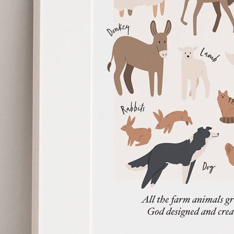 Christian Nursery Print With Farm Animals, Adorable 8x10" Poster for ...