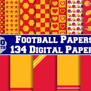 Red and Gold Football Digital Paper Pack, Sports Fans, Commercial Use ...