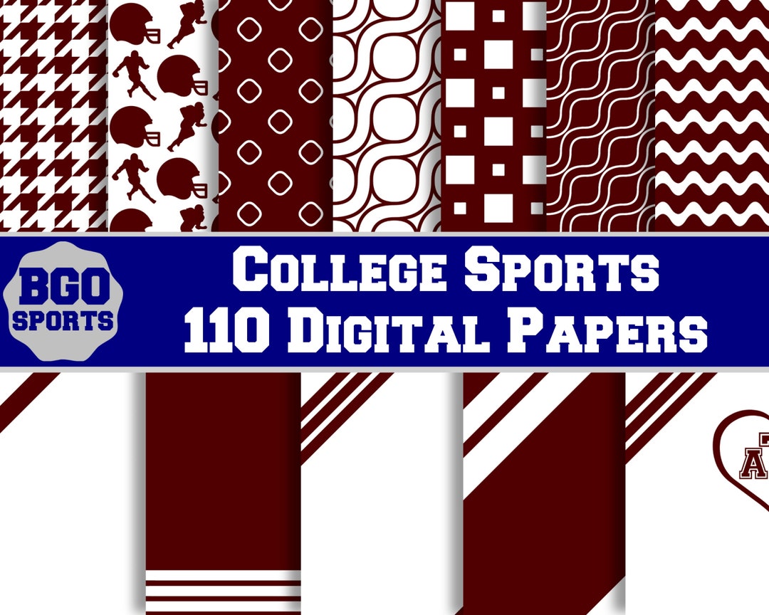Maroon and White 110 Printable Digital Papers Pack, College Football ...