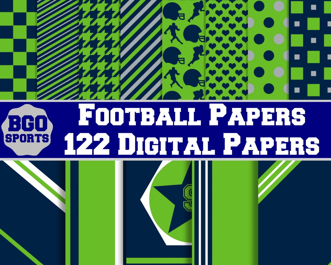 Green, Navy and Gray Football Digital Paper Pack, Sports Fans ...