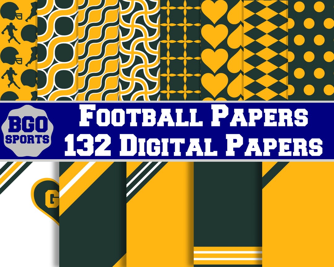 Green and Gold Football Digital Paper Pack, Sports Fans, Commercial Use ...