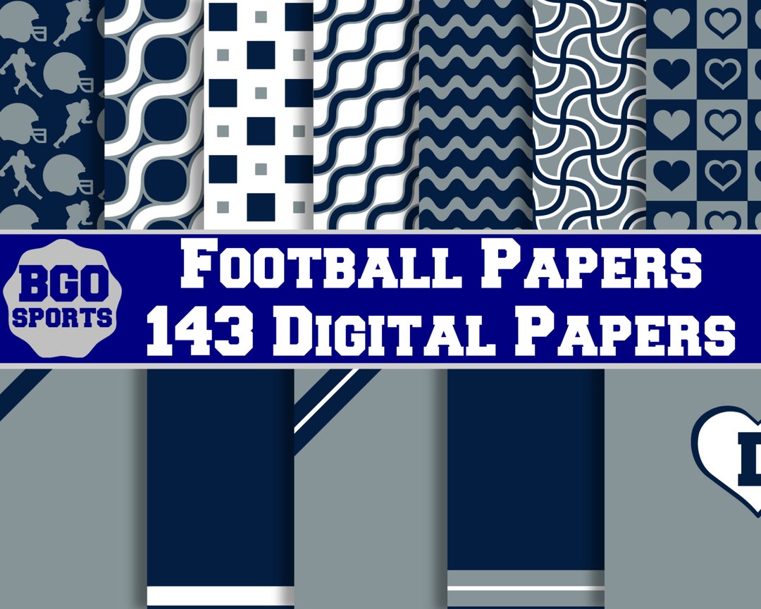 Navy Blue, Silver and White Football Digital Paper Pack, Sports Fans ...
