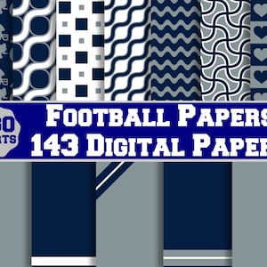 Navy Blue, Silver and White Football Digital Paper Pack, Sports Fans ...