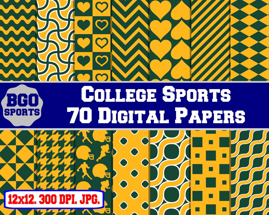 Green and Gold 70 Printable Digital Paper Pack, College Football Sports ...