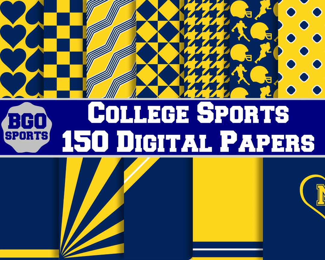 Blue and Yellow 150 Printable Digital Papers Pack, College Football ...