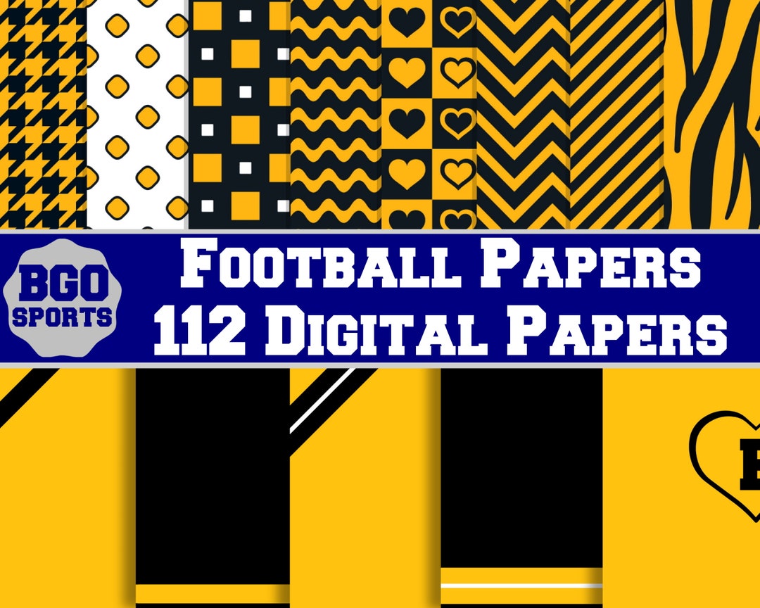 Black and Gold Football Digital Paper Pack, Sports Fans, Commercial Use ...