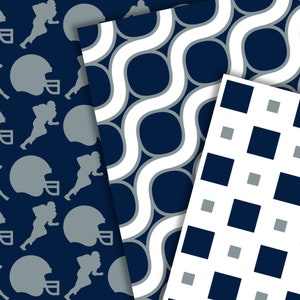 Navy Blue, Silver and White Football Digital Paper Pack, Sports Fans ...