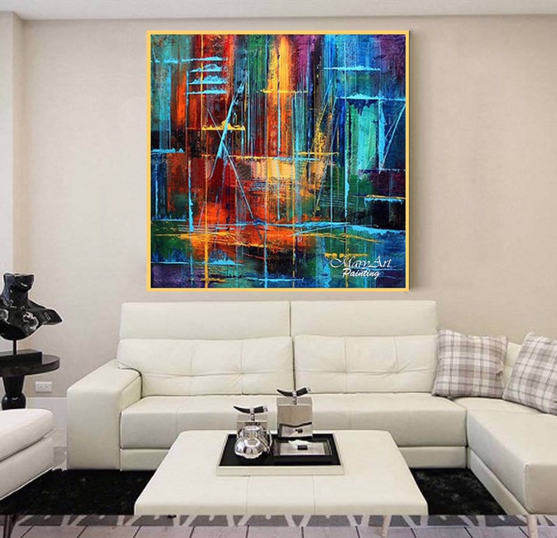 Modern Abstract Blue Acrylic Painting Original Hand Painted on - Etsy