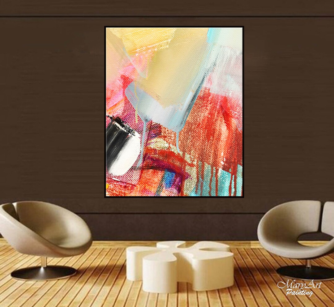 Abstract Acrylic Painting Red Medium Color Original Hand Painted on ...