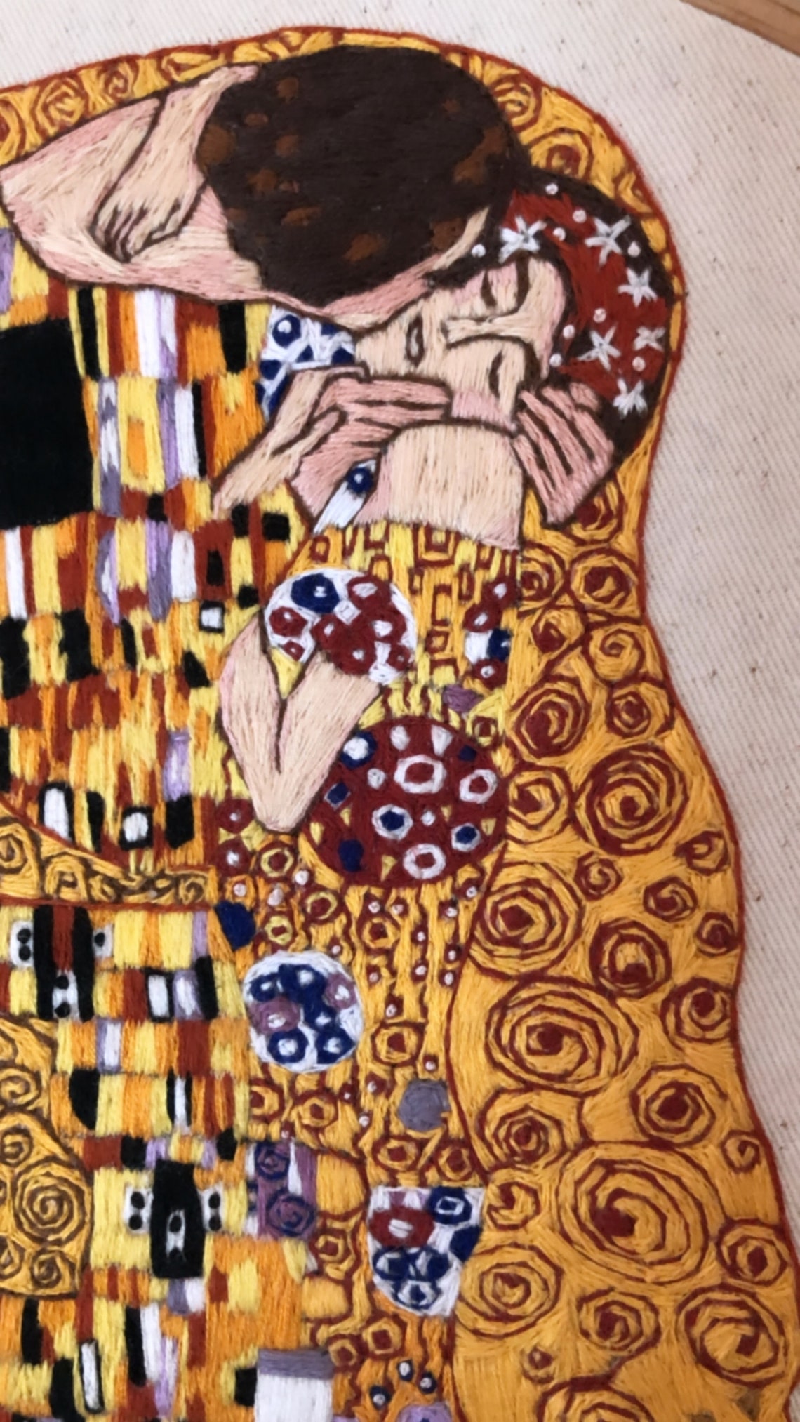 Hand Embroidered Gustav Klimt 'the Kiss' Wall Art - Etsy