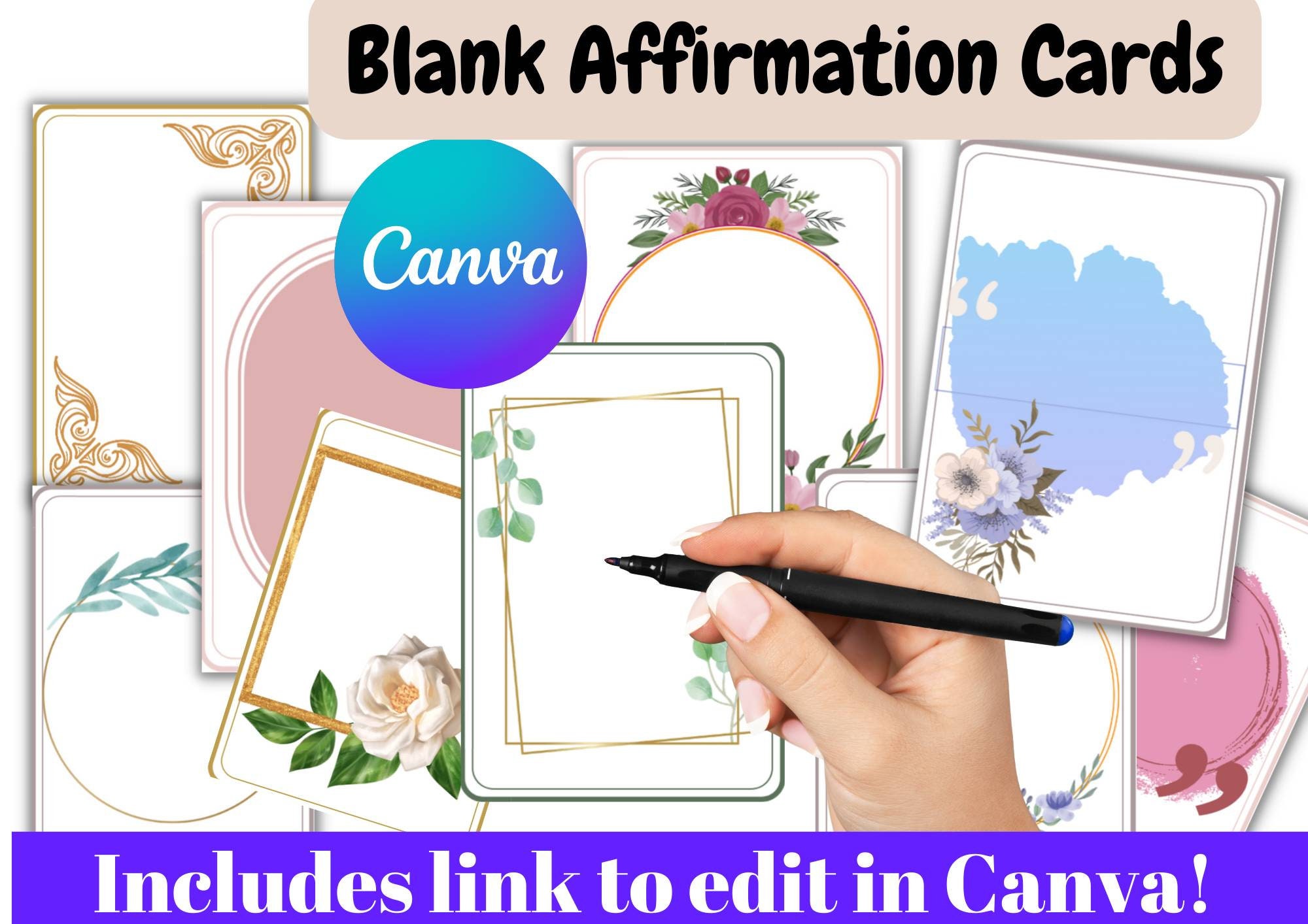 Editable DIY Affirmation Cards, Blank Printable Affirmation Cards ...