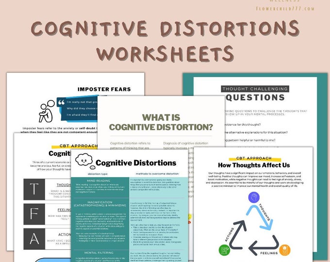Thought Challenging Cognitive Distortions Worksheets, CBT Cognitive ...