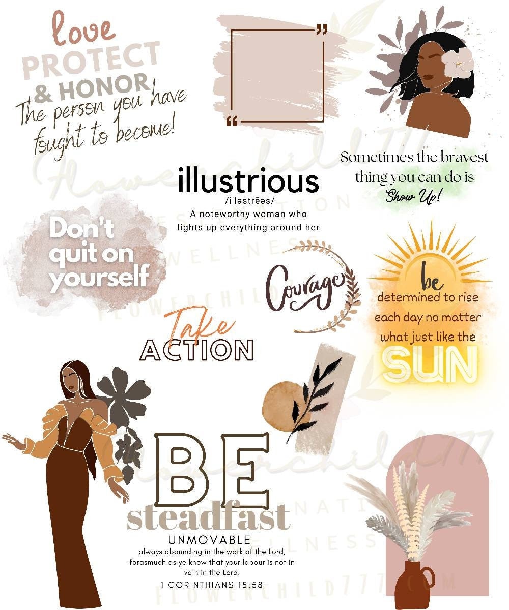 Black Women Self Care Digital Planner Stickers, Realistic Moodboard ...