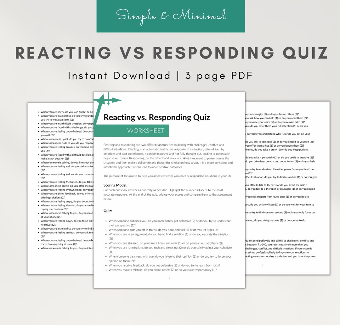 Responding Versus Reacting Quiz Pdf, Conflict Avoidance Worksheets for ...