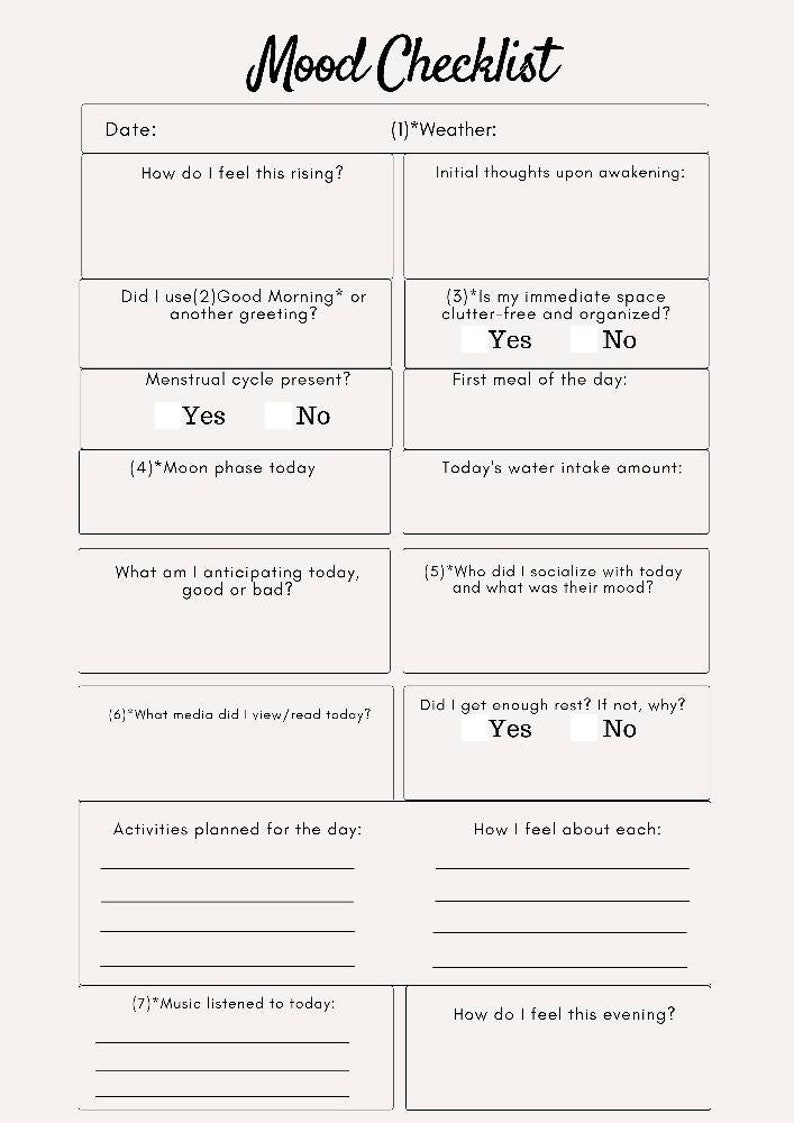 Mood Journal Emotions Wheel Daily Mood Tracker Monthly Mood - Etsy