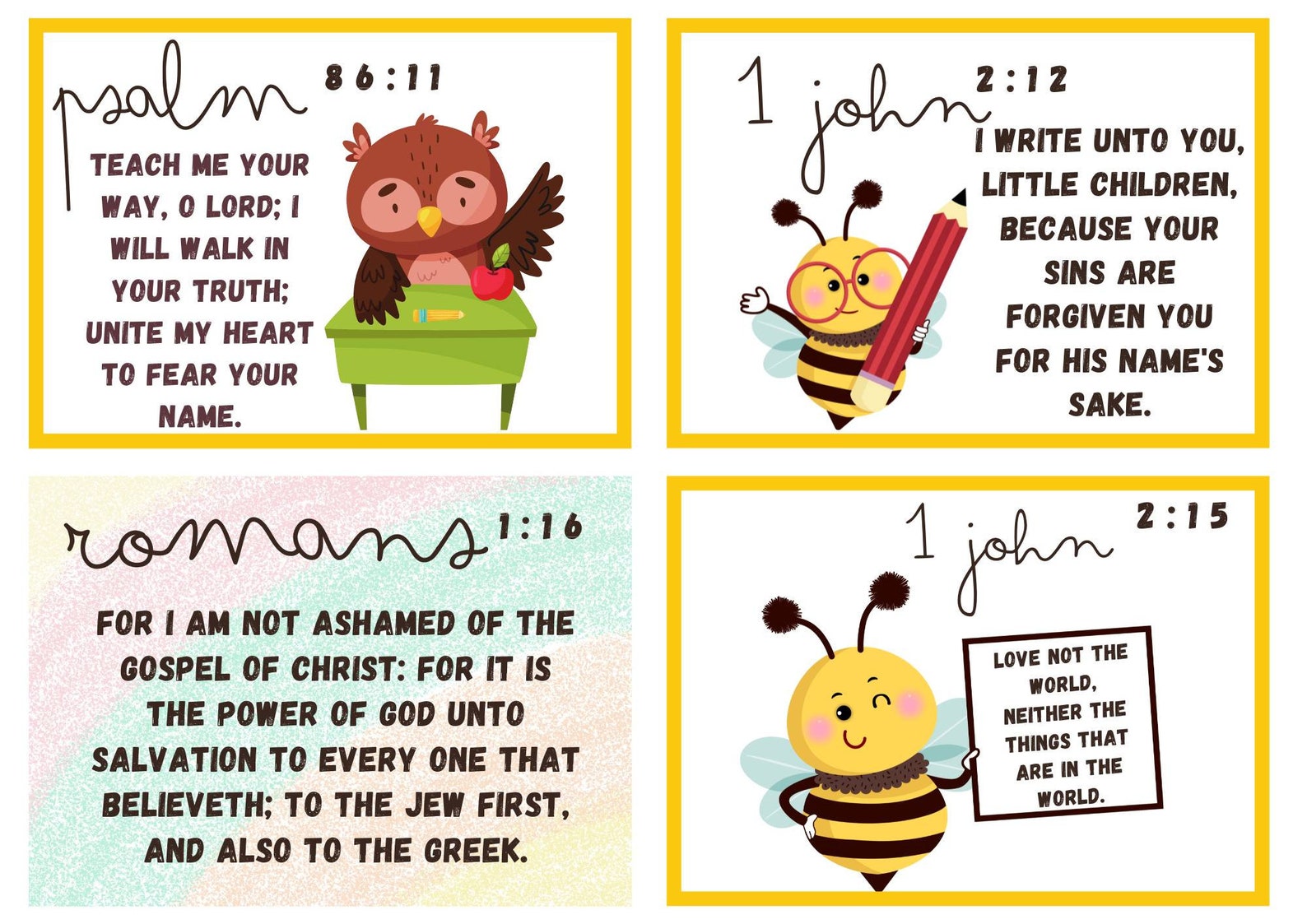 Kids Scripture Flashcards Printable, Kids Bible Cards, Kids Bible ...