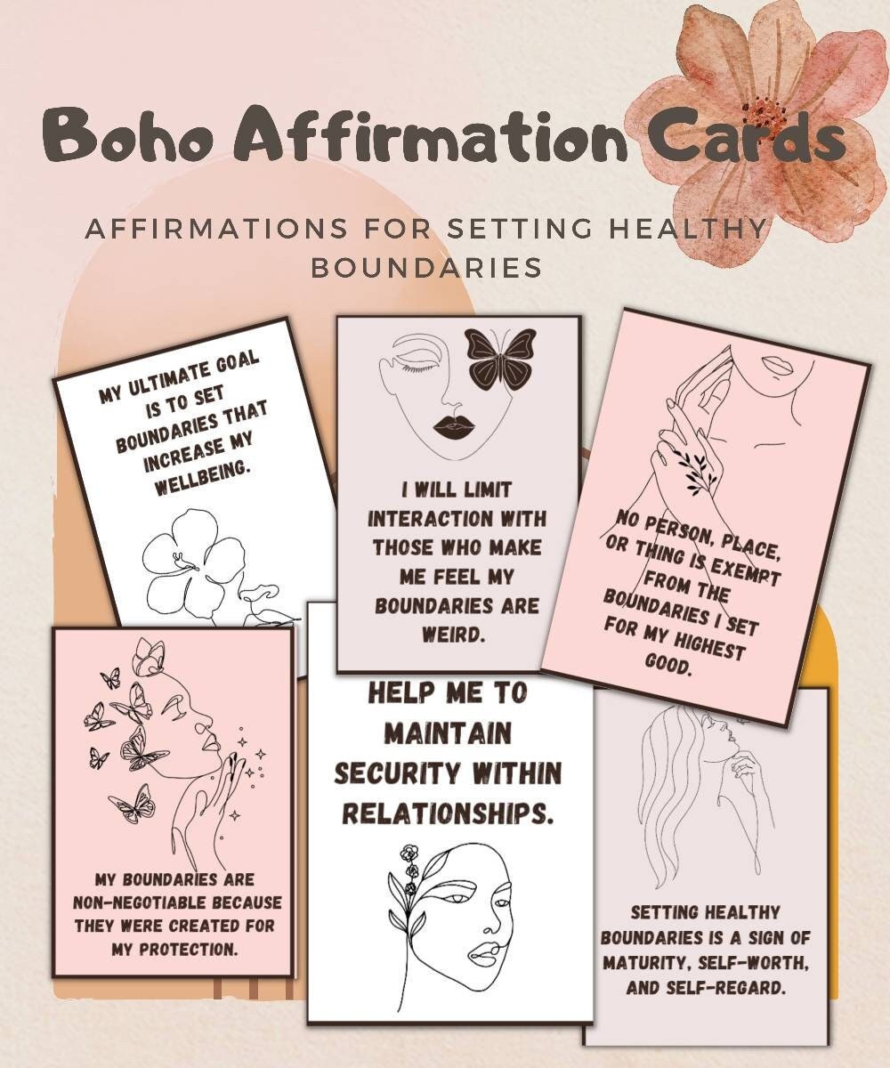 Boho Printable Affirmation Cards, Self Care Printable, Daily Affirmations, Setting Healthy ...