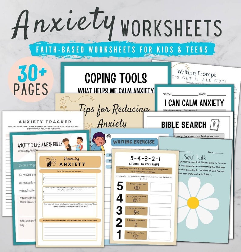 Anxiety Worksheets for Kids and Teens, Christian Therapy Anxiety Coping ...