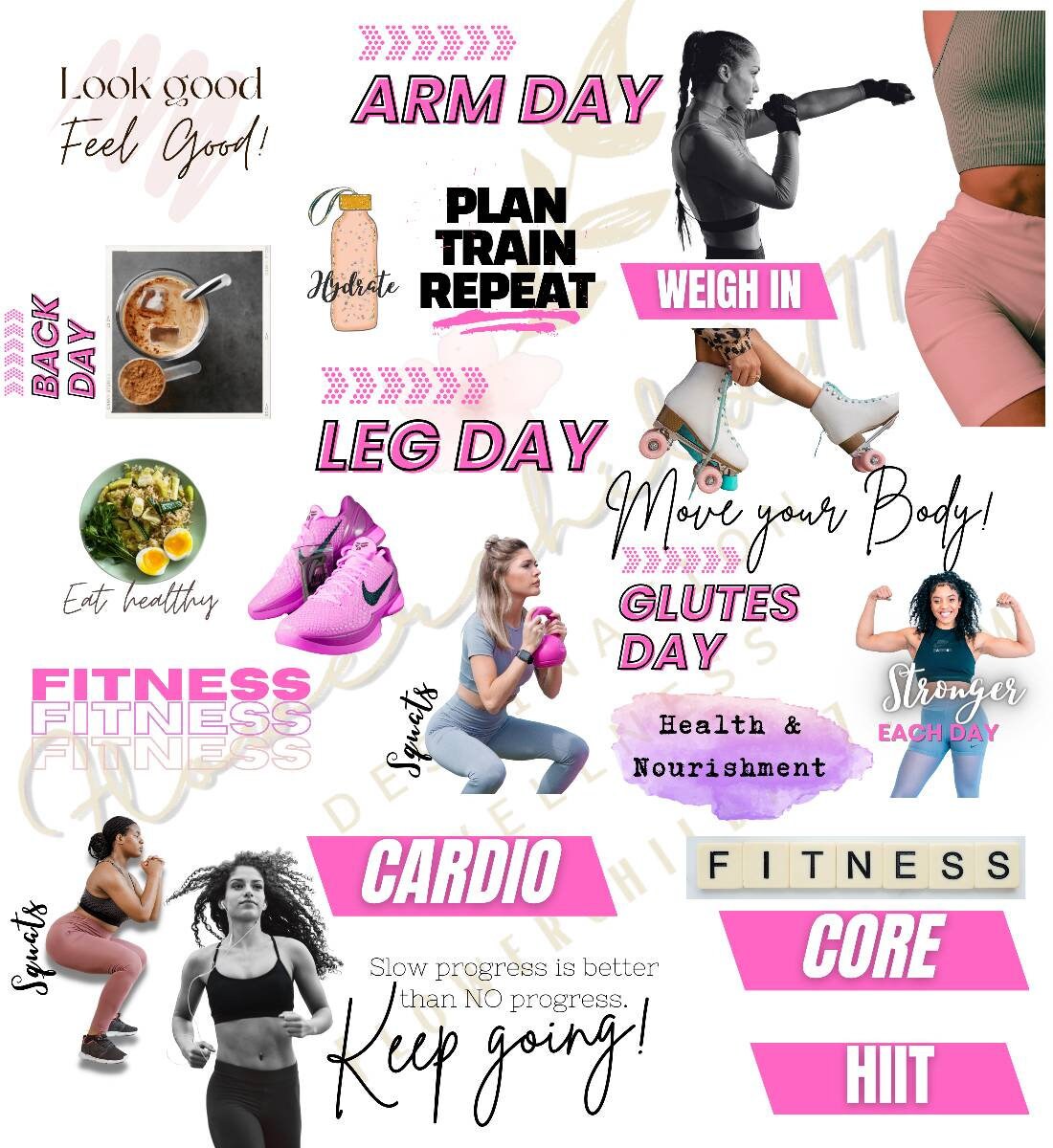 Digital Fitness Planner Stickers Fitness Clipart Work Out - Etsy