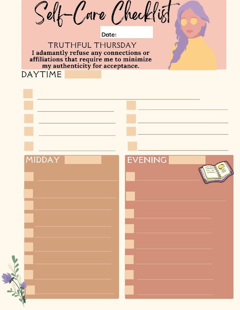 Self Care Checklist Printable, Self Care Planner Editable - Etsy