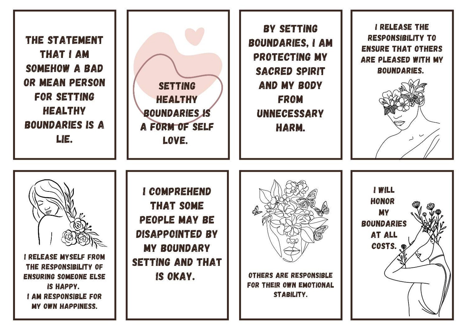 Boho Printable Affirmation Cards, Self Care Printable, Daily Affirmations, Setting Healthy ...