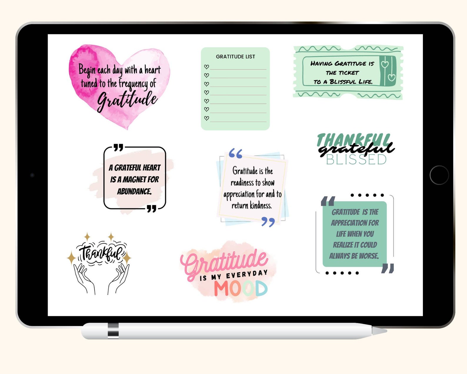 Digital Gratitude Planner Stickers, Goodnotes Journal Stickers ...