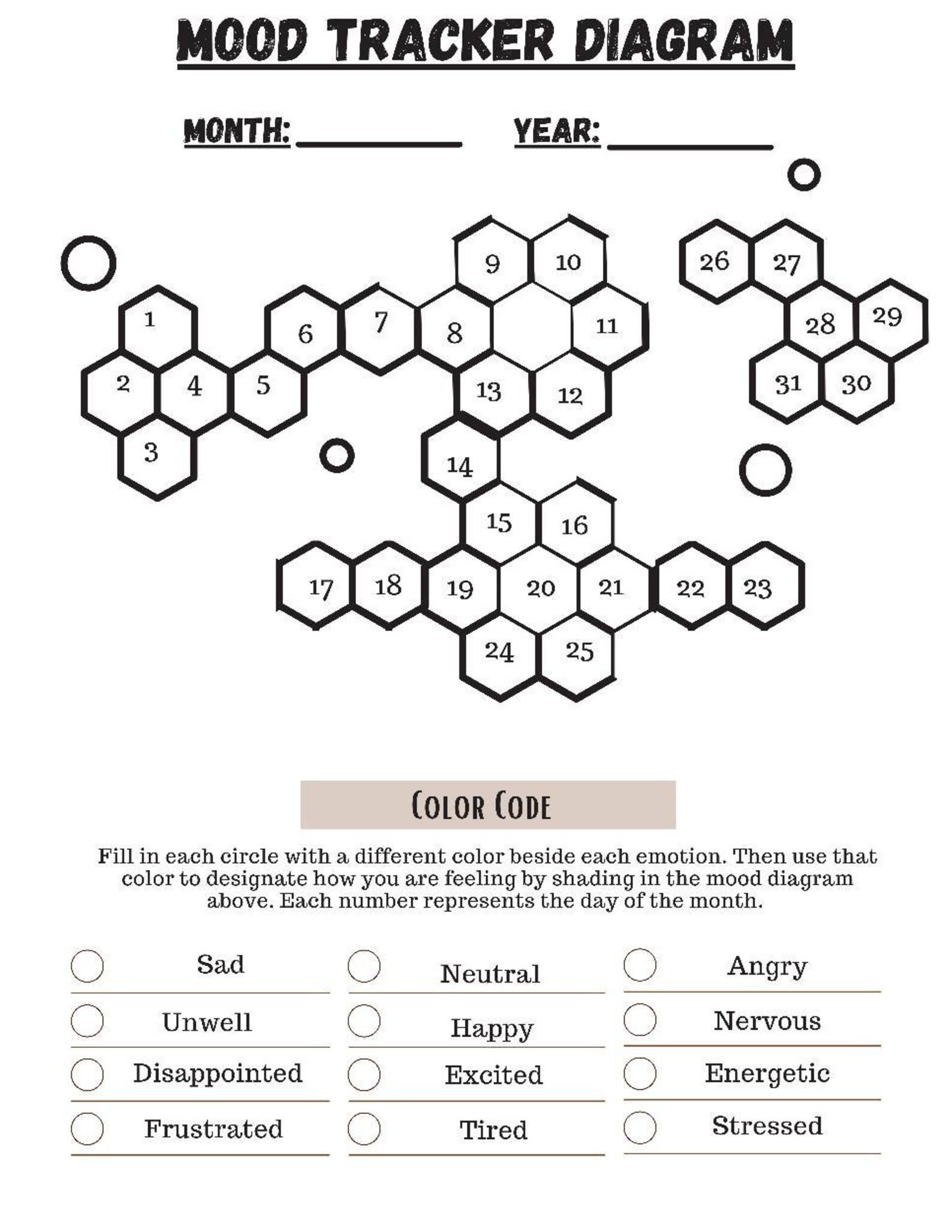 Mood Journal Emotions Wheel Daily Mood Tracker Monthly Mood - Etsy