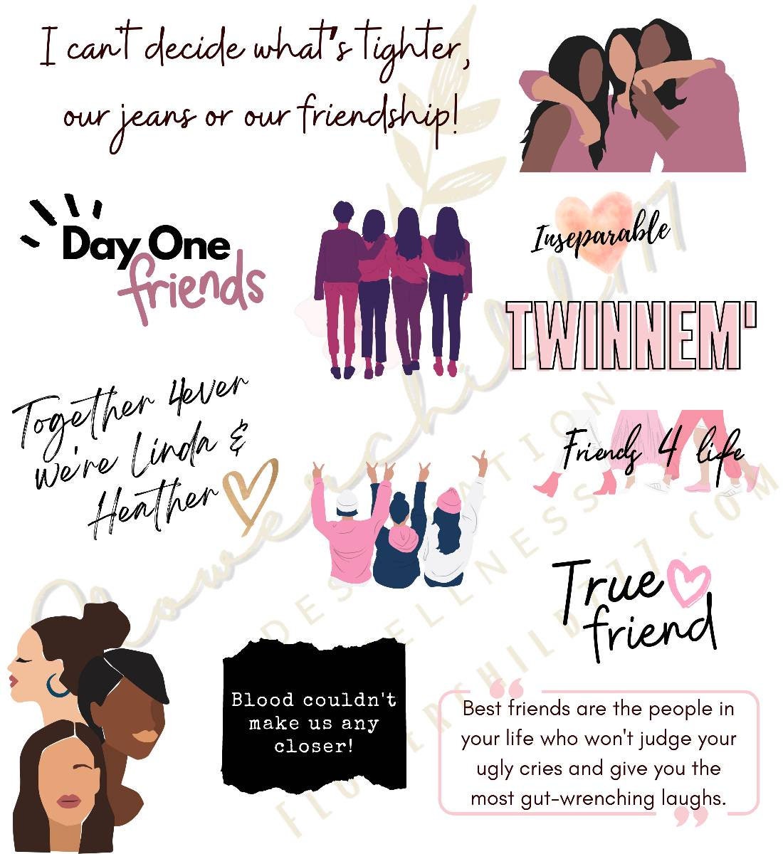 Best Friend Clipart Digital, Bestie Black Girl Digital Stickers ...
