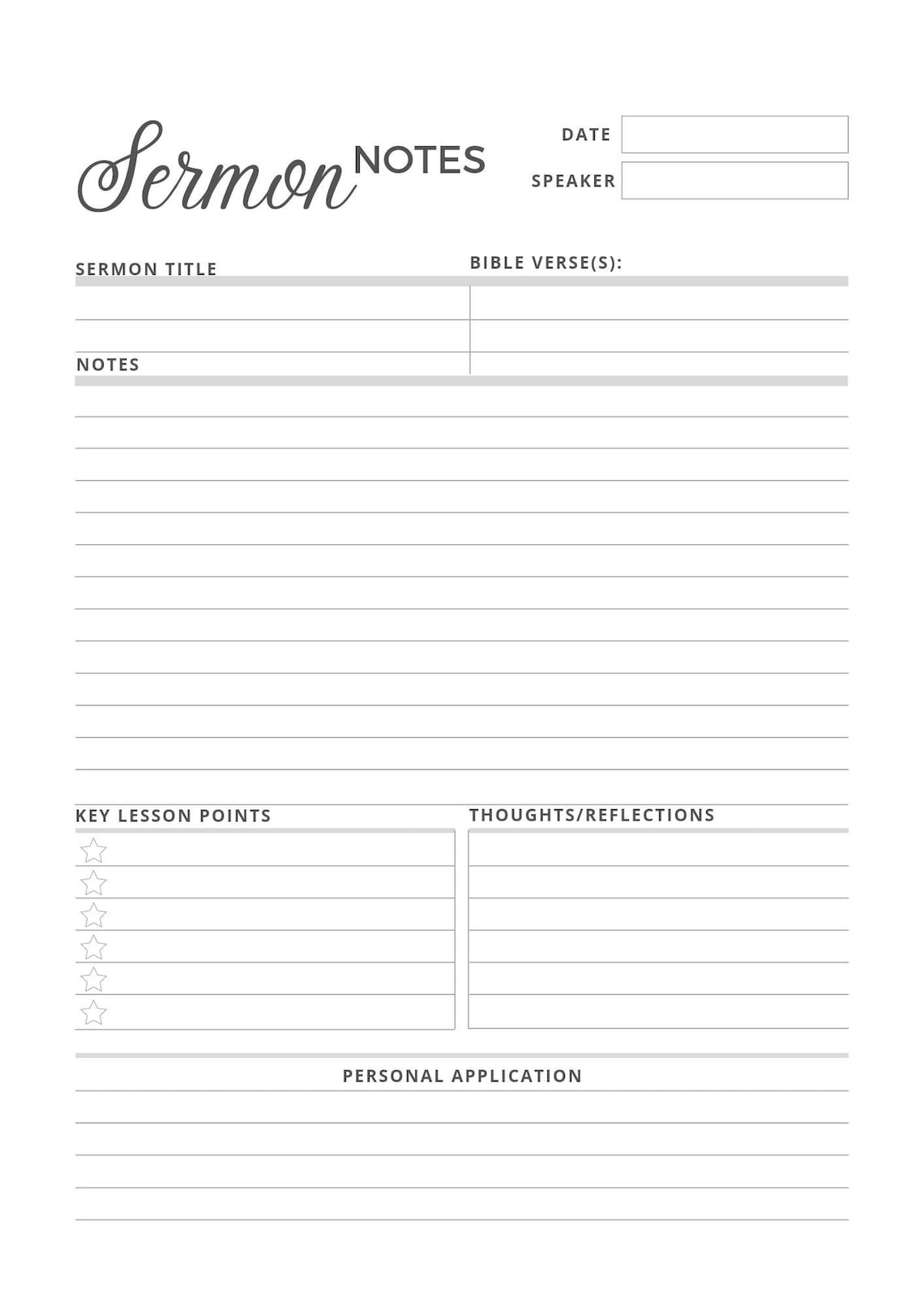 Sermon Notes Printable Sermon Notes Digital A5 Inserts Bible