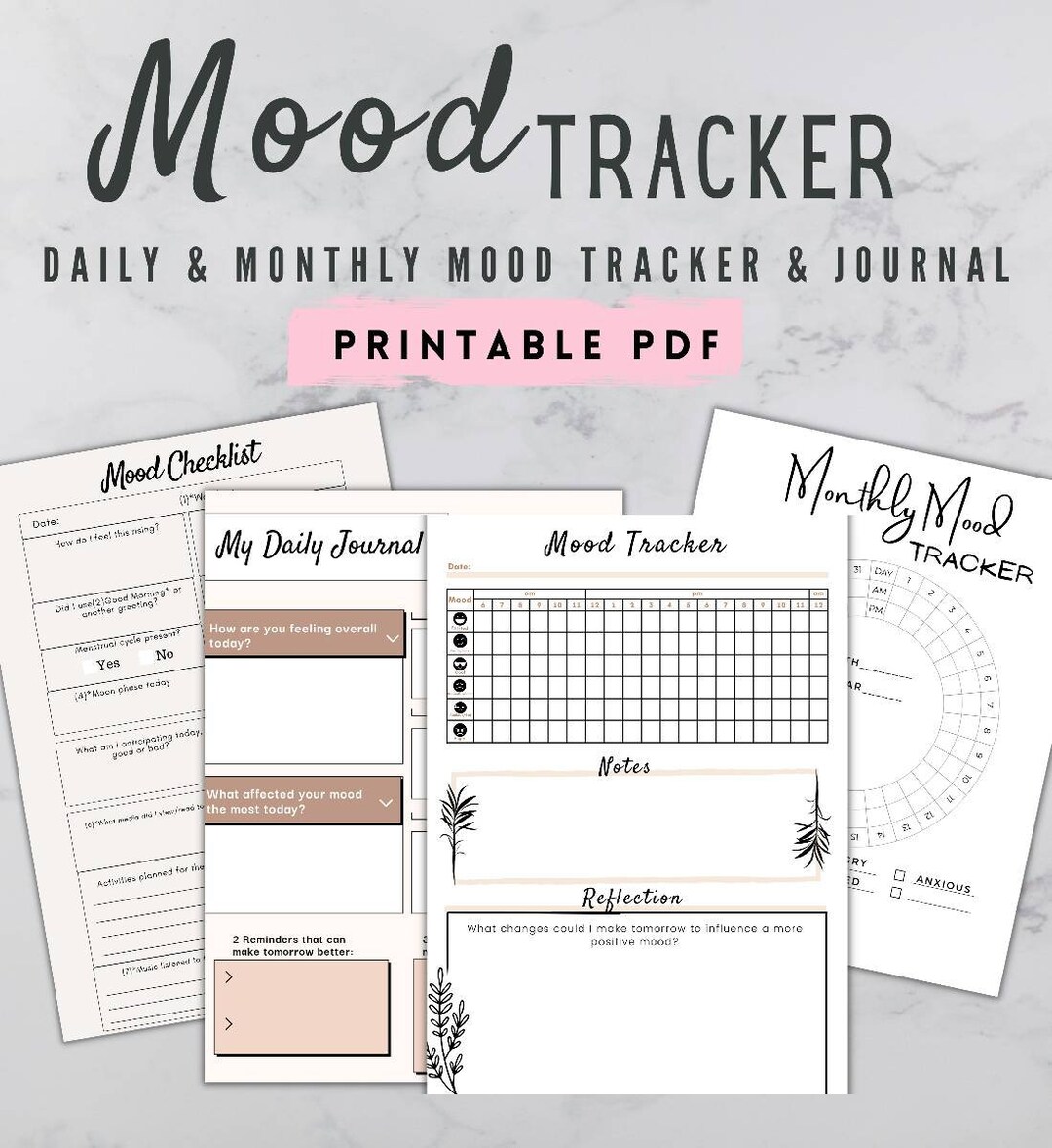 Mood Journal Emotions Wheel Daily Mood Tracker Monthly Mood - Etsy