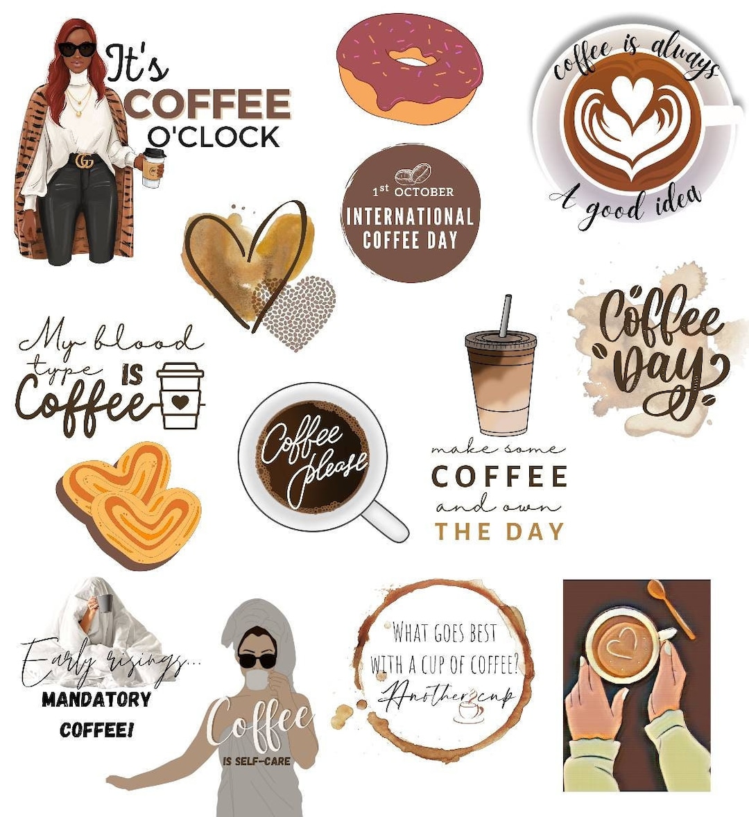 Coffee Stickers Digital Coffee Stickers Png Ipad Stickers - Etsy