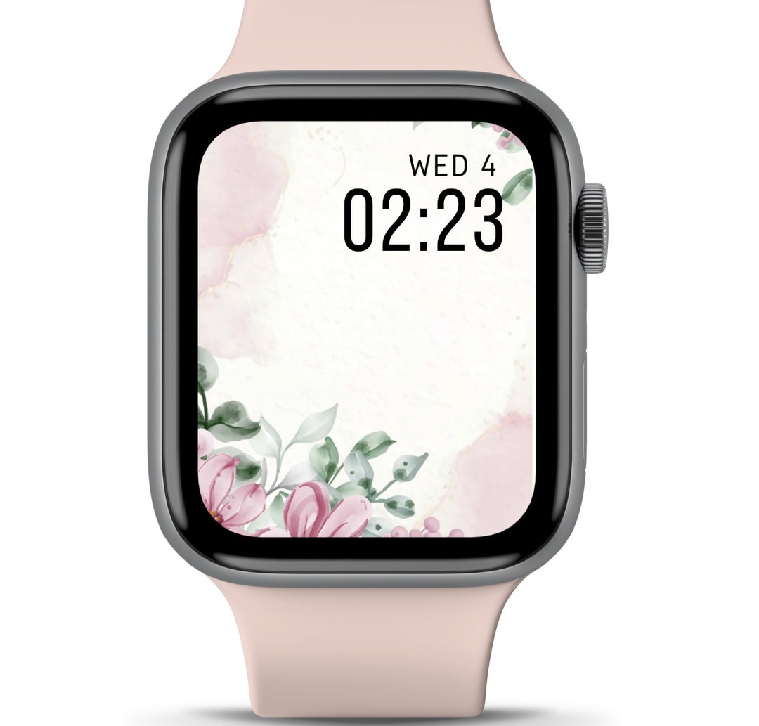Apple Watch Face Wallpaper Floral, Pink Watercolor, Digital Watch Face ...