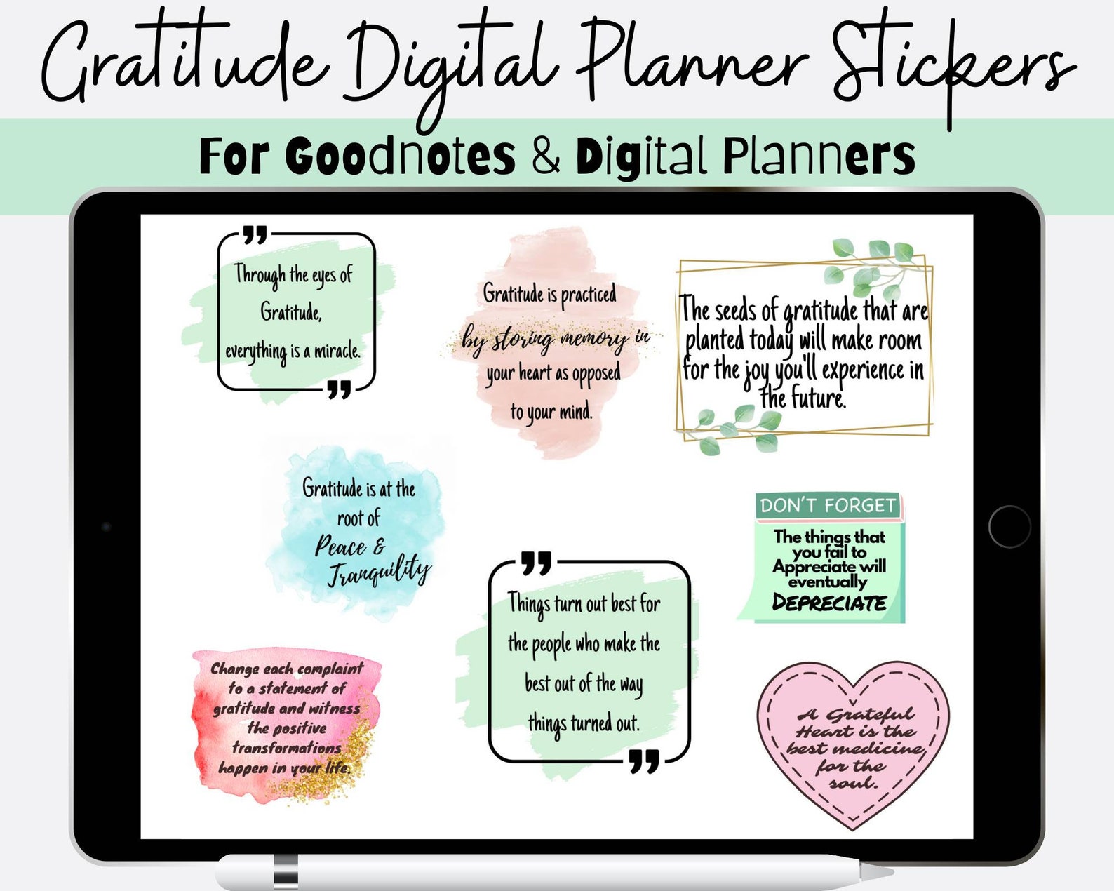 Digital Gratitude Planner Stickers, Goodnotes Journal Stickers ...
