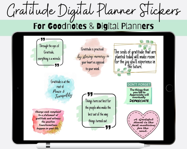 Digital Gratitude Planner Stickers, Goodnotes Journal Stickers ...