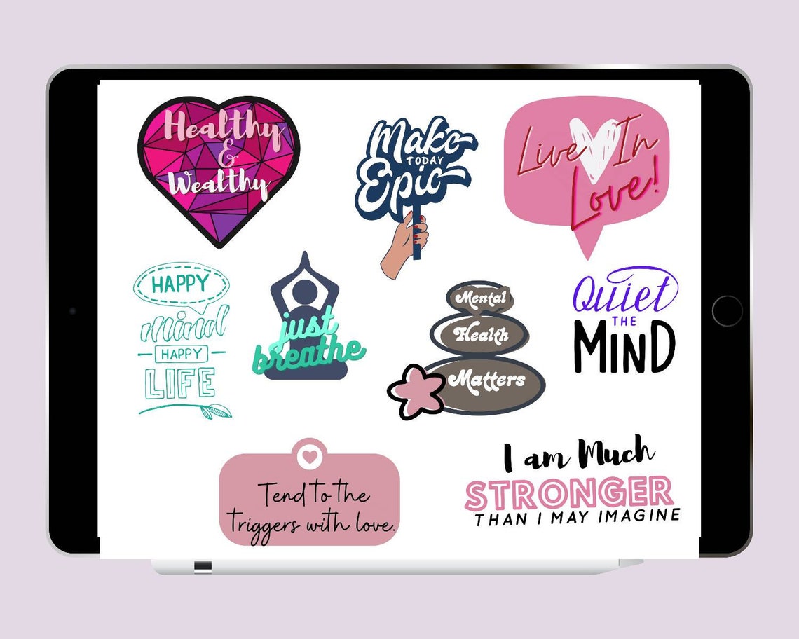 Mental Health Calm Mindfulness Planner Stickers, Motivational Png ...
